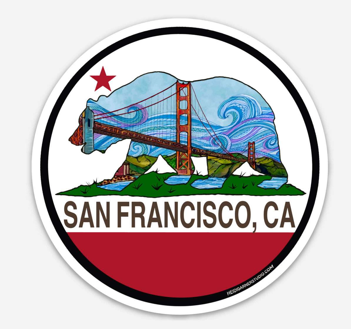 San Francisco California Flag Sticker 3.5 inch Round – Heidi Garner Studio
